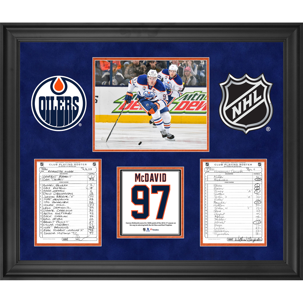 Edmonton Oilers Framed Original Line-Up Cards from April 9, 2017 vs ...