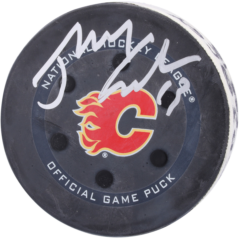 Johnny Gaudreau Calgary Flames Autographed Game-Used Puck vs. Columbus ...