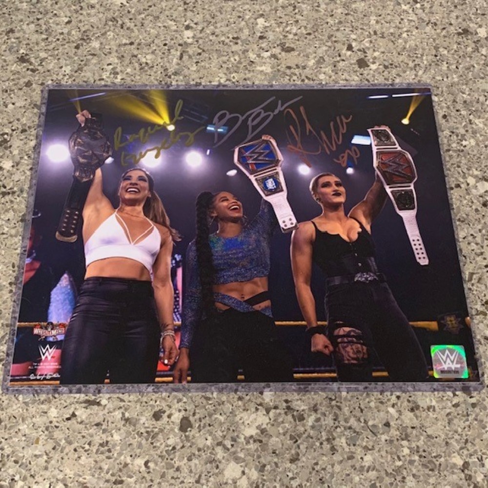Raquel Gonzalez, Bianca Belair, and Rhea Ripley SIGNED 11x14 Photo (Random Number) | WWE Auction