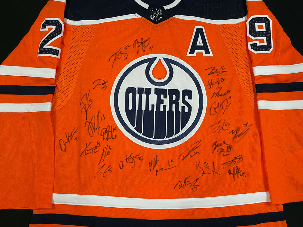 2021-22 Edmonton Oilers Team-Signed Orange Oilers Adidas Pro Authentic ...