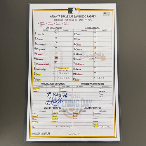 Gavin Sheets 3/27/2025 Opening Day Signed & Inscribed "1st Padres HR ...