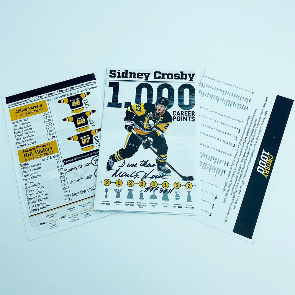 Mark Howe Autographed Sidney Crosby 1,000 Career Points Booklet w/I WAS ...