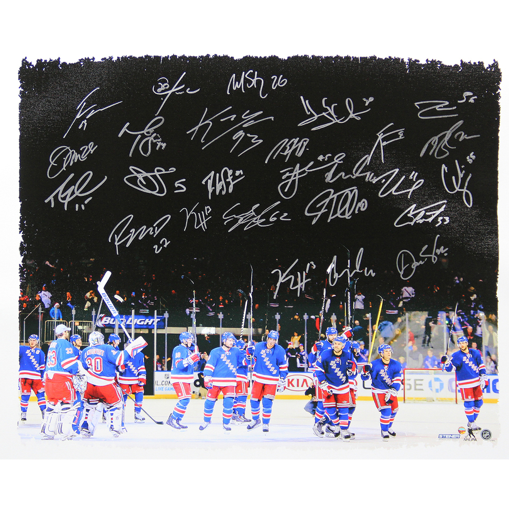 2014-2015 Team Signed New York Rangers Win Celebration 22x26 Canvas (2 ...