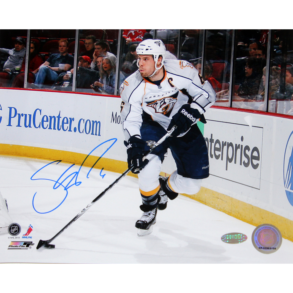 Shea Weber Signed Skating With Puck White Jersey Horizontal 8x10 Photo ...