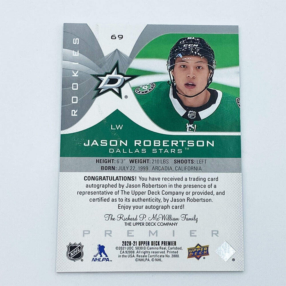 Jason Robertson 2020-21 Upper Deck Premier Rookies Auto Card - NHL Auctions