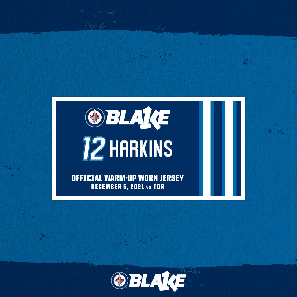 JANSEN HARKINS Warm Up Worn Blake Wheeler 1000th Game Jersey - NHL Auctions