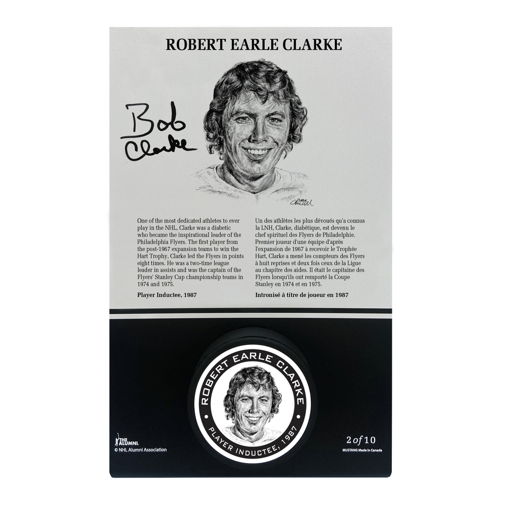 Bobby Clarke Autographed Legends Line Honoured Member Puck Stand ...