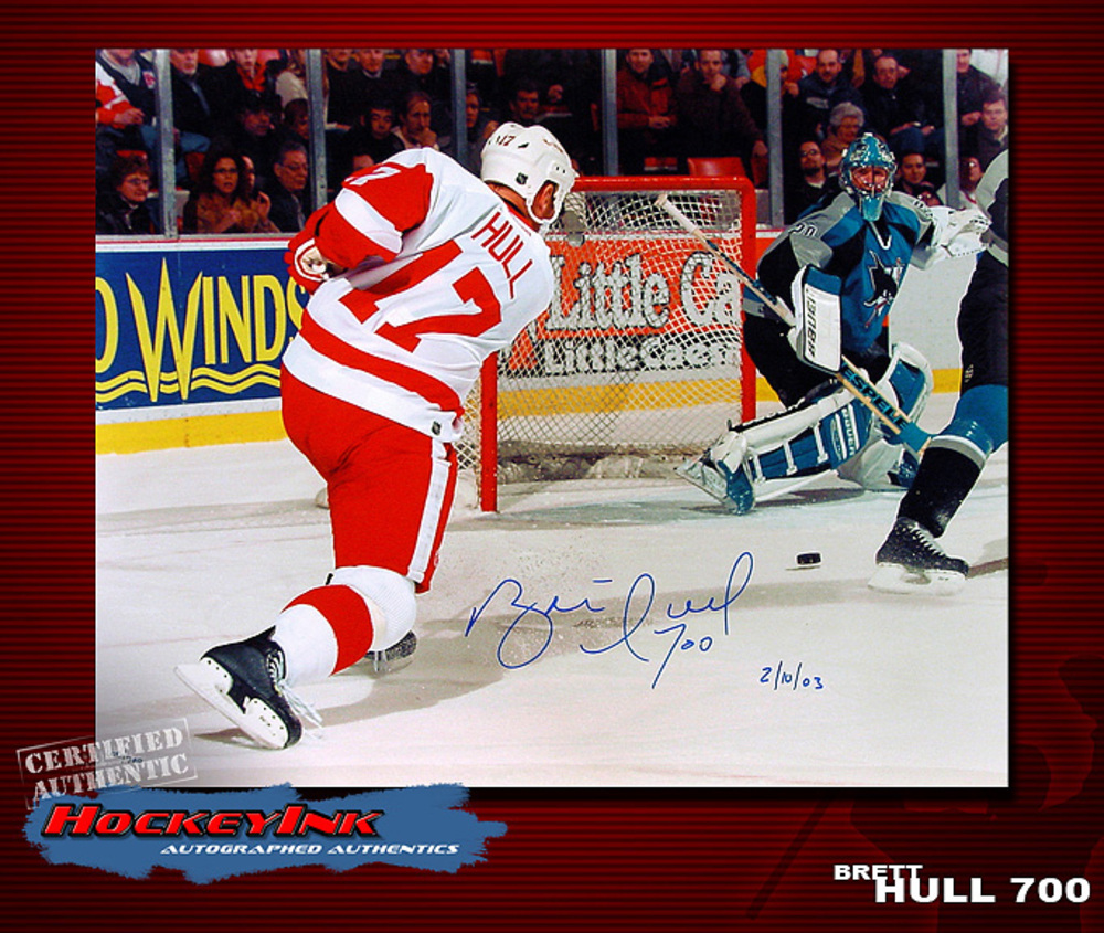 BRETT HULL Signed 700th Goal 16 X 20 Photo - 77019 Detroit Red Wings ...