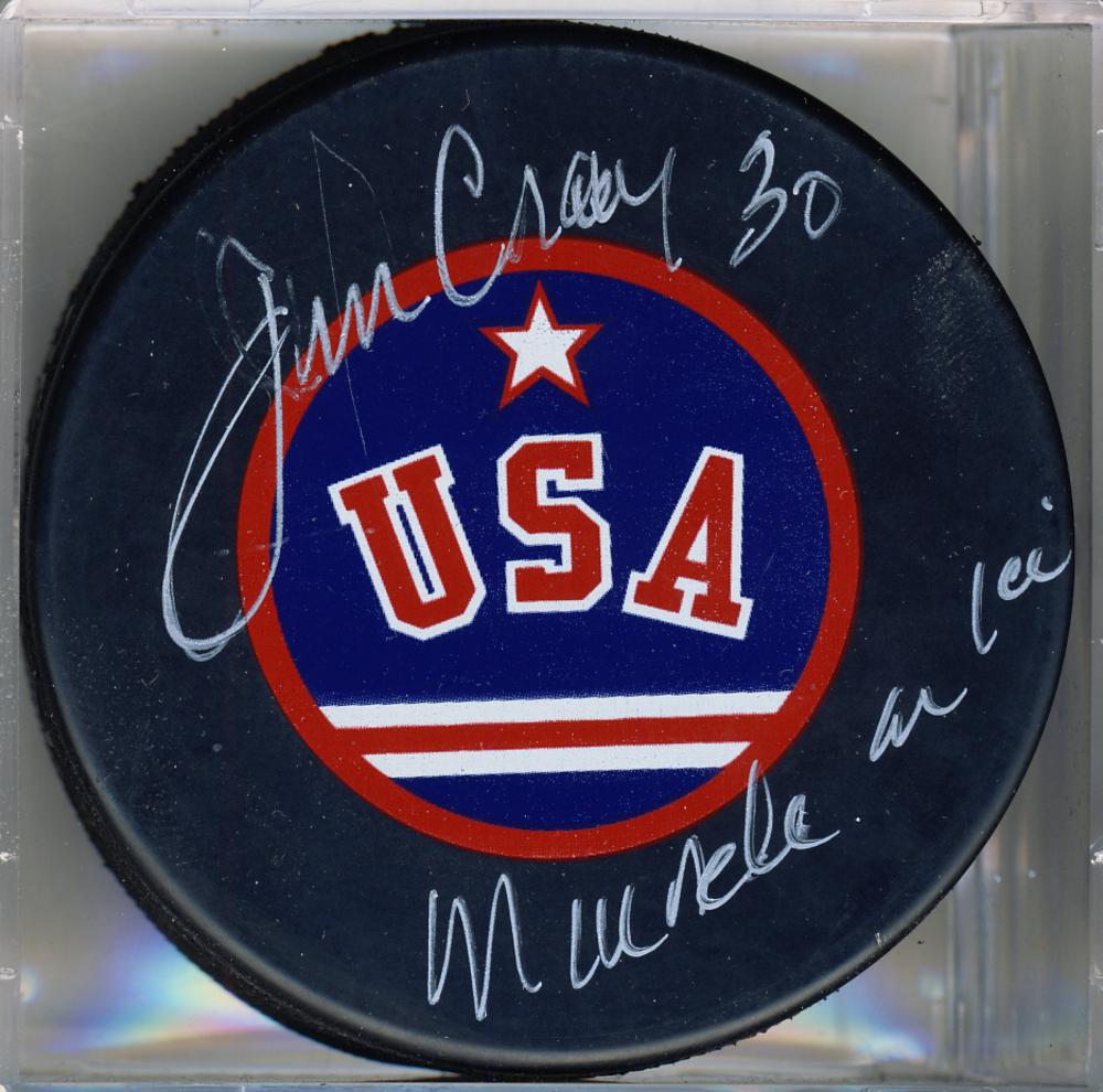 Jim Craig Team USA Autographed Olympic Hockey Puck w/ Miracle on Ice ...