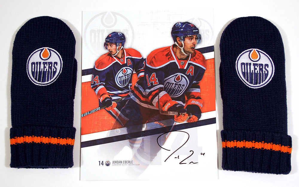 Jordan Eberle #14 - Autographed Edmonton Oilers Player Card And Pair Of ...