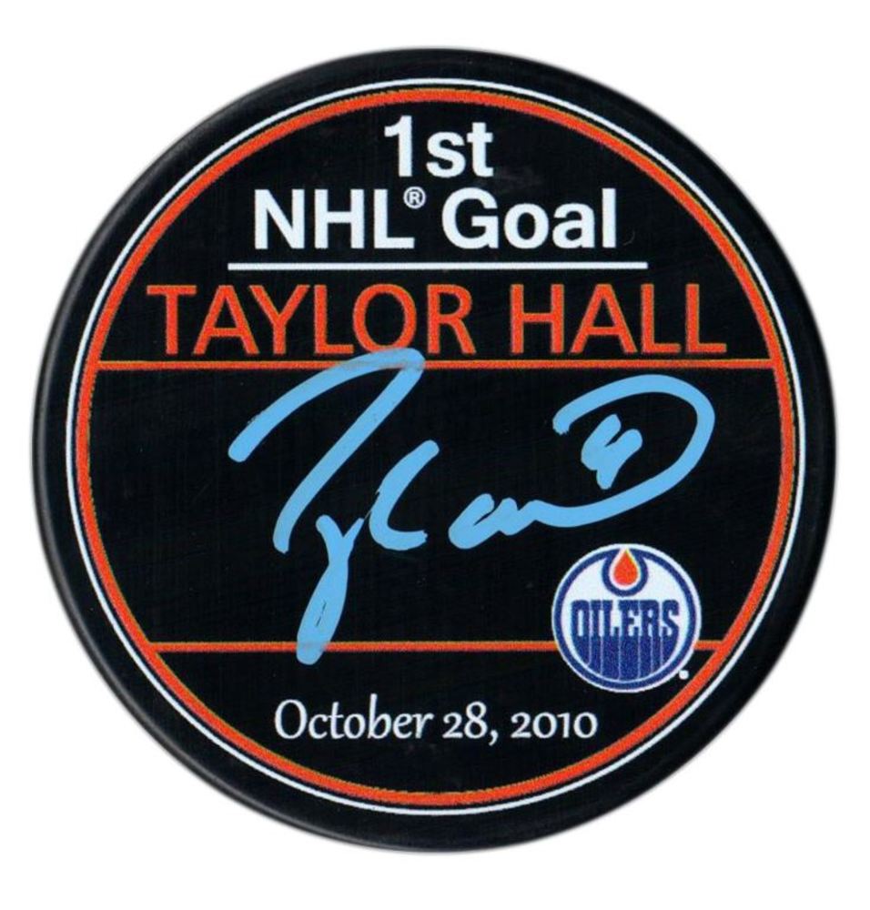 Taylor Hall - Signed 1st NHL Goal Edmonton Oilers Puck - NHL Auctions