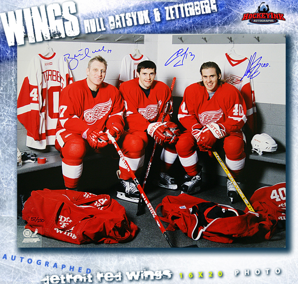 BRETT HULL, PAVEL DATSYUK, & HENRIK ZETTERBERG Signed Detroit Red Wings ...