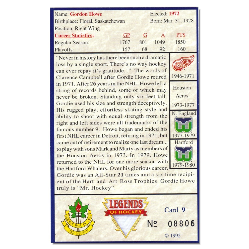 Gordie Howe Autographed Detroit Red Wings Legends Postcard - NHL Auctions