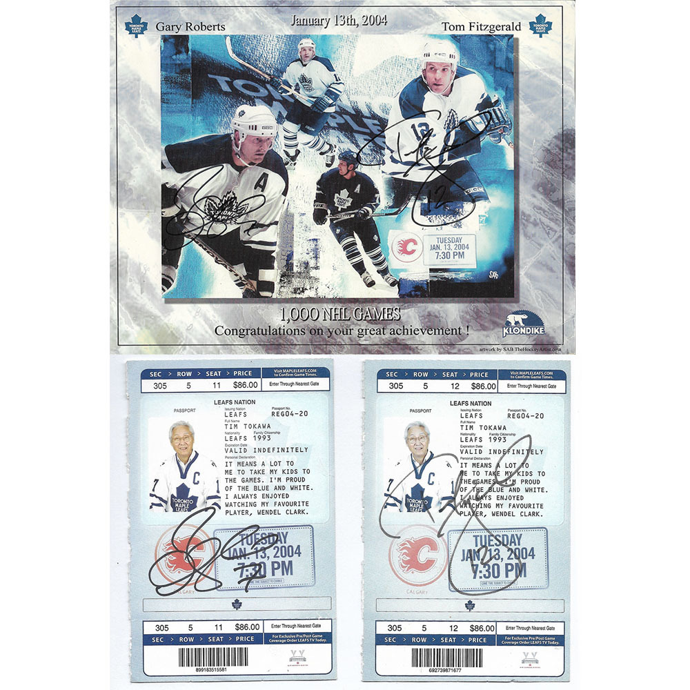 Gary Roberts & Tom Fitzgerald 1,000th Game Autographed Ticket Stubs ...