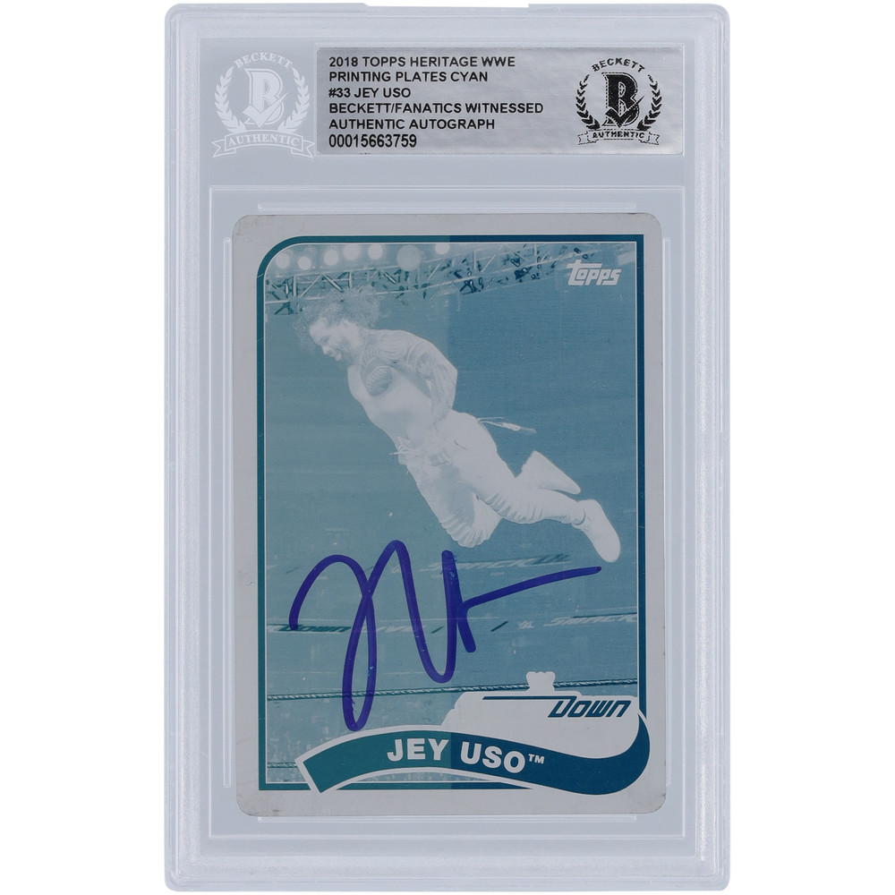 Jey Uso WWE Autographed 2018 Topps Heritage Cyan Printing Plate #33 #1/ ...