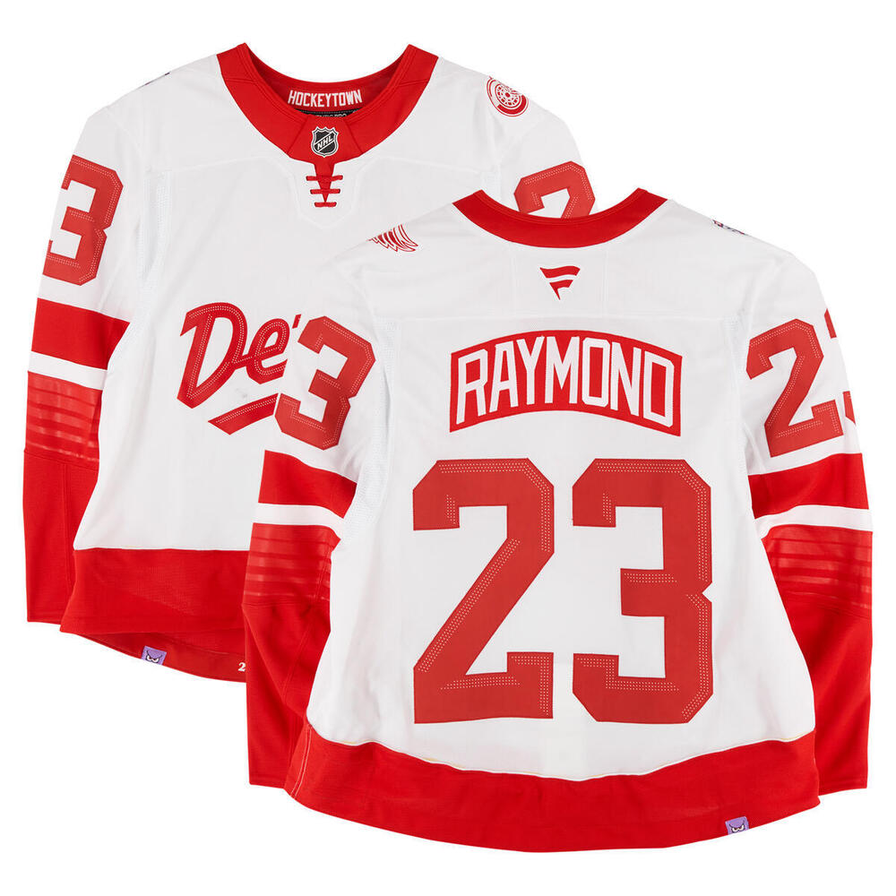 Lucas Raymond Detroit Red Wings Game-Used #23 Jersey vs. Columbus Blue ...