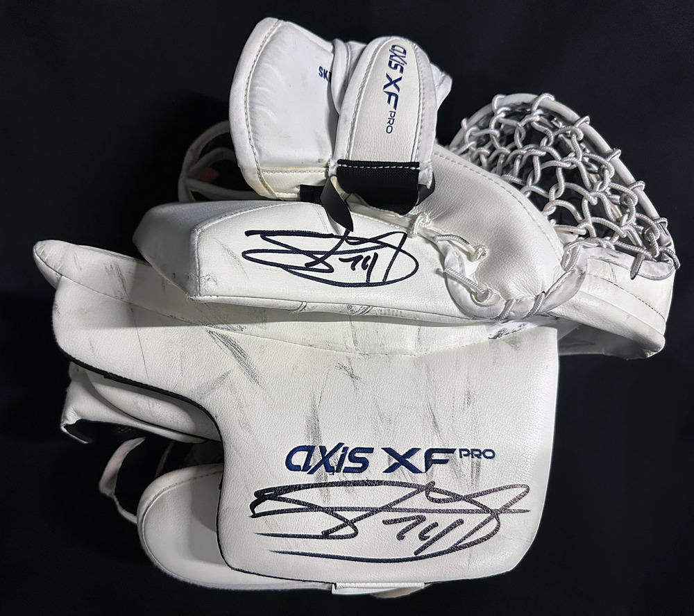 Stuart Skinner #74 - Autographed 2023-24 Edmonton Oilers Game-Used CCM Trapper, Blocker & Goal ...