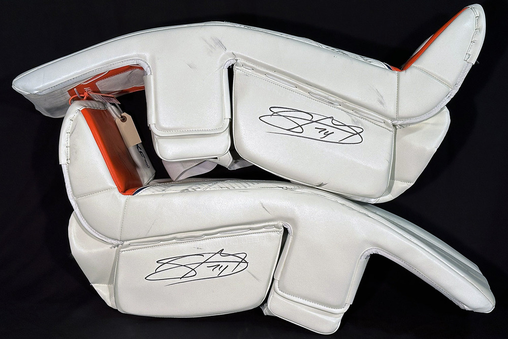 Stuart Skinner #74 - Autographed 2023-24 Edmonton Oilers Game-Used CCM Trapper, Blocker & Goal ...