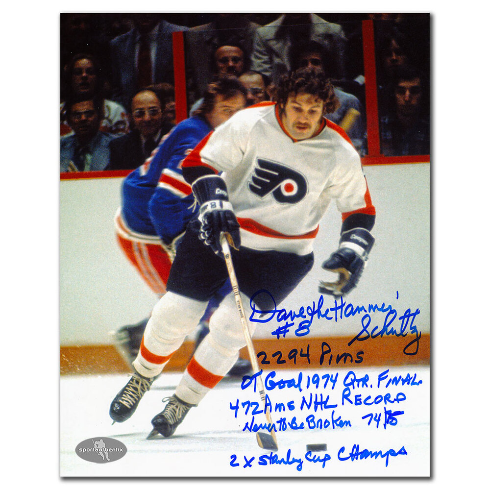 Dave Schultz Philadelphia Flyers STATS Autographed 8x10 - NHL Auctions