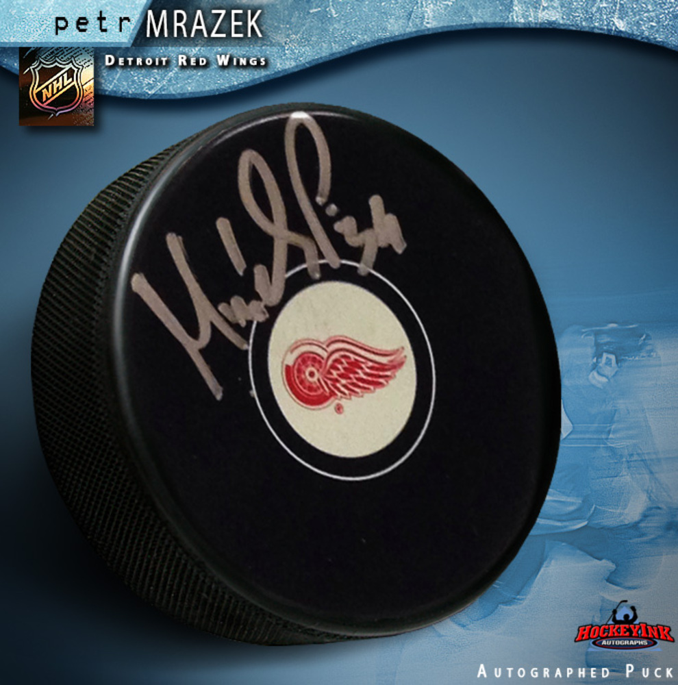 PETR MRAZEK Signed Detroit Red Wings Puck - NHL Auctions