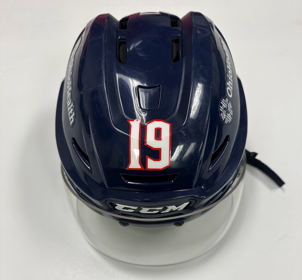 #19 Liam Foudy Game Used Helmet - Columbus Blue Jackets - NHL Auctions