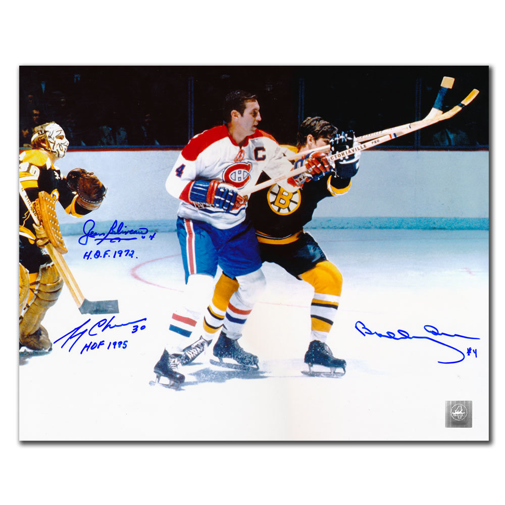 Bobby Orr & Gerry Cheevers vs. Jean Beliveau LEGENDS Autographed 11x14 ...