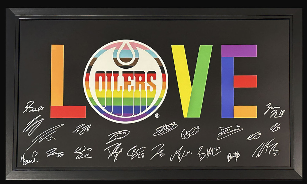 2023-24 Edmonton Oilers Team-Signed & Framed 20"x35" Oilers Pride Logo ...
