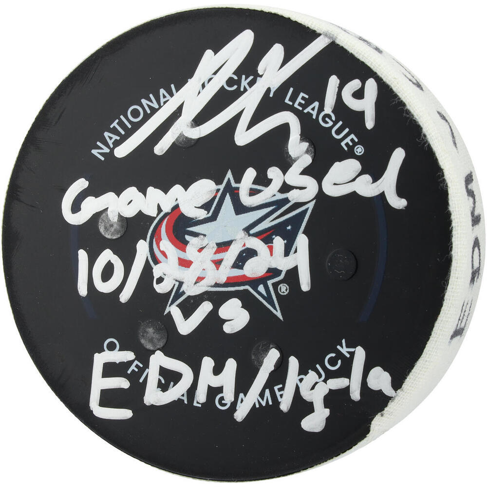 Adam Fantilli Columbus Blue Jackets Autographed Game-Used Puck vs ...