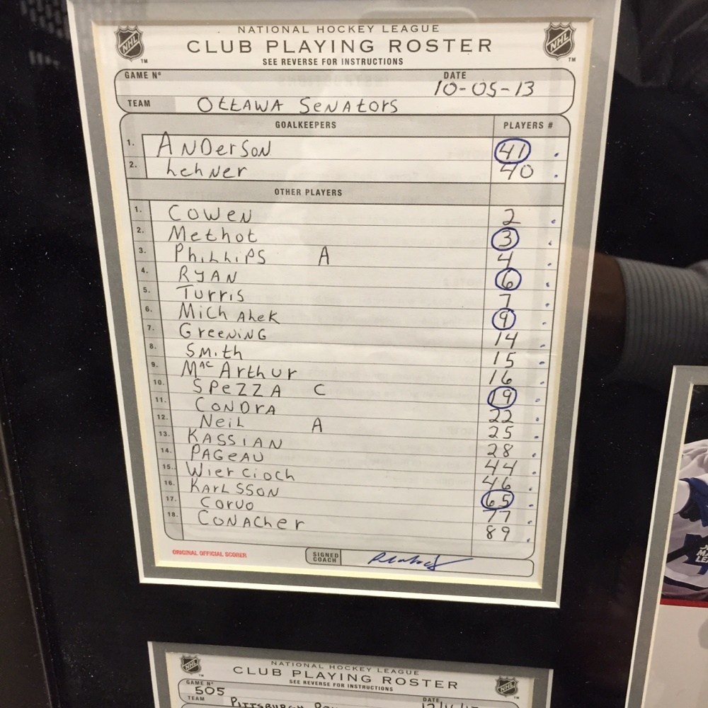 Framed Lineup Cards from Morgan Rielly's First Career NHL Game (October ...