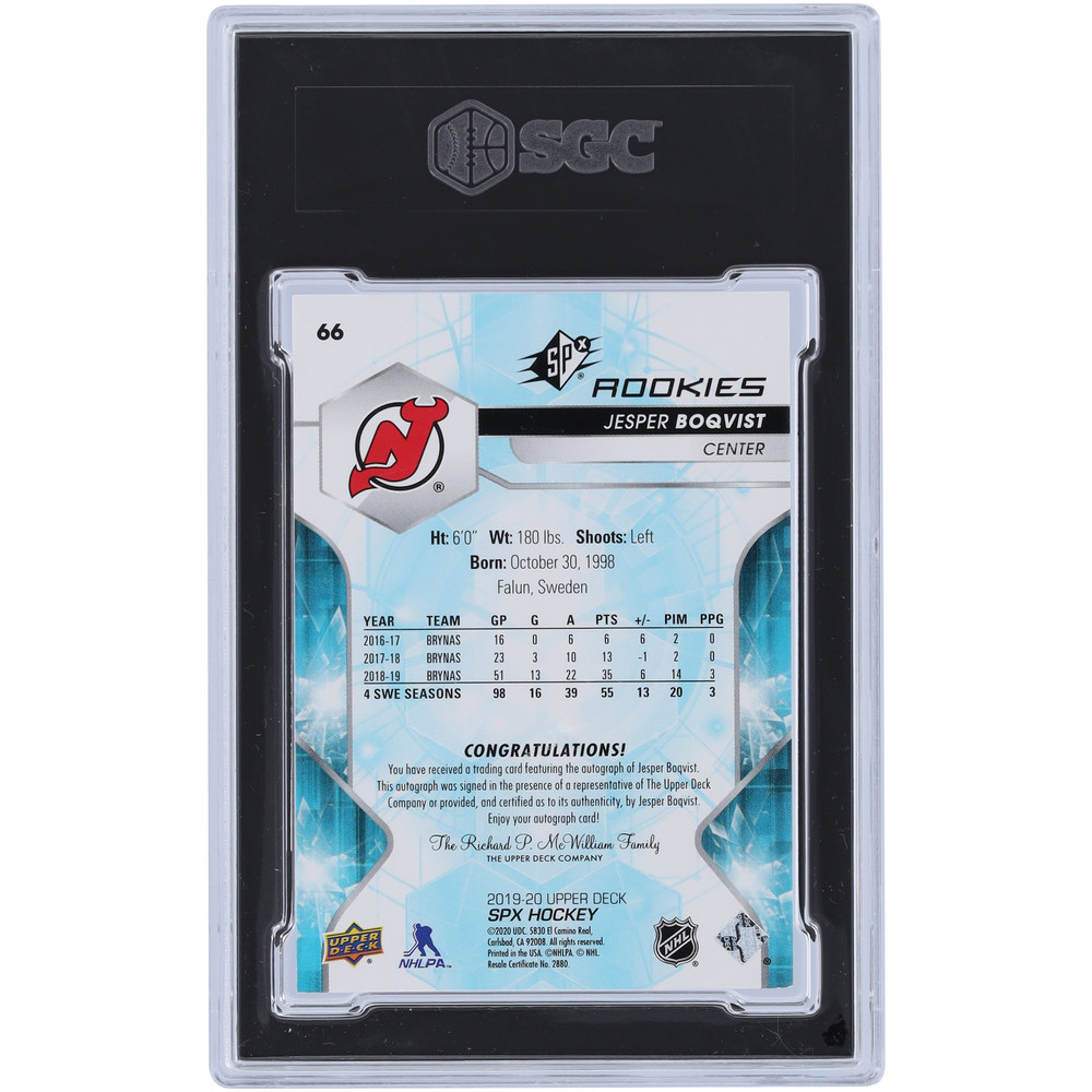 Jesper Boqvist New Jersey Devils Autographed 2019-20 Upper Deck SPX #66 ...