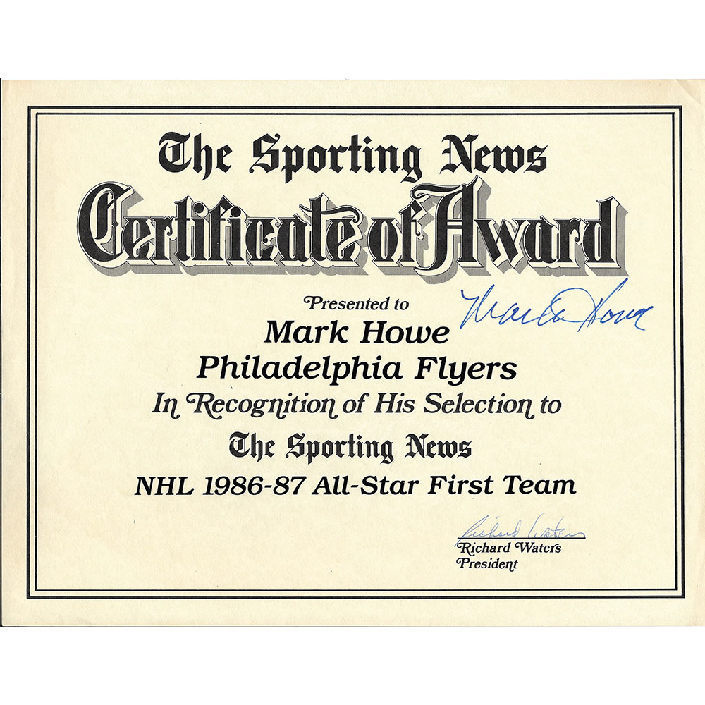 Mark Howe Autographed The Sporting News 1986-87 First All-Star Team ...
