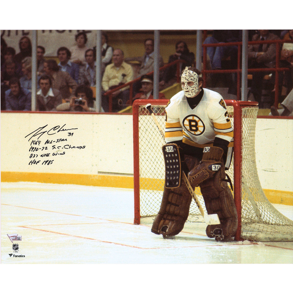 Gerry Cheevers Boston Bruins Autographed 16" x 20" Black Jersey in Net ...