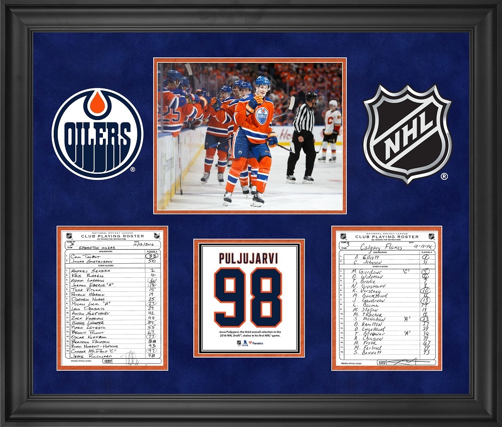 Edmonton Oilers Framed Original Line-Up Cards from October 12, 2016 vs ...