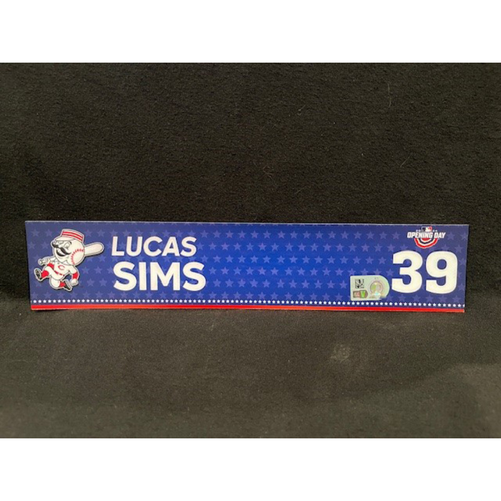 Game-Used Locker Tag -- Lucas Sims -- 2024 Reds Opening Day -- WSH vs ...