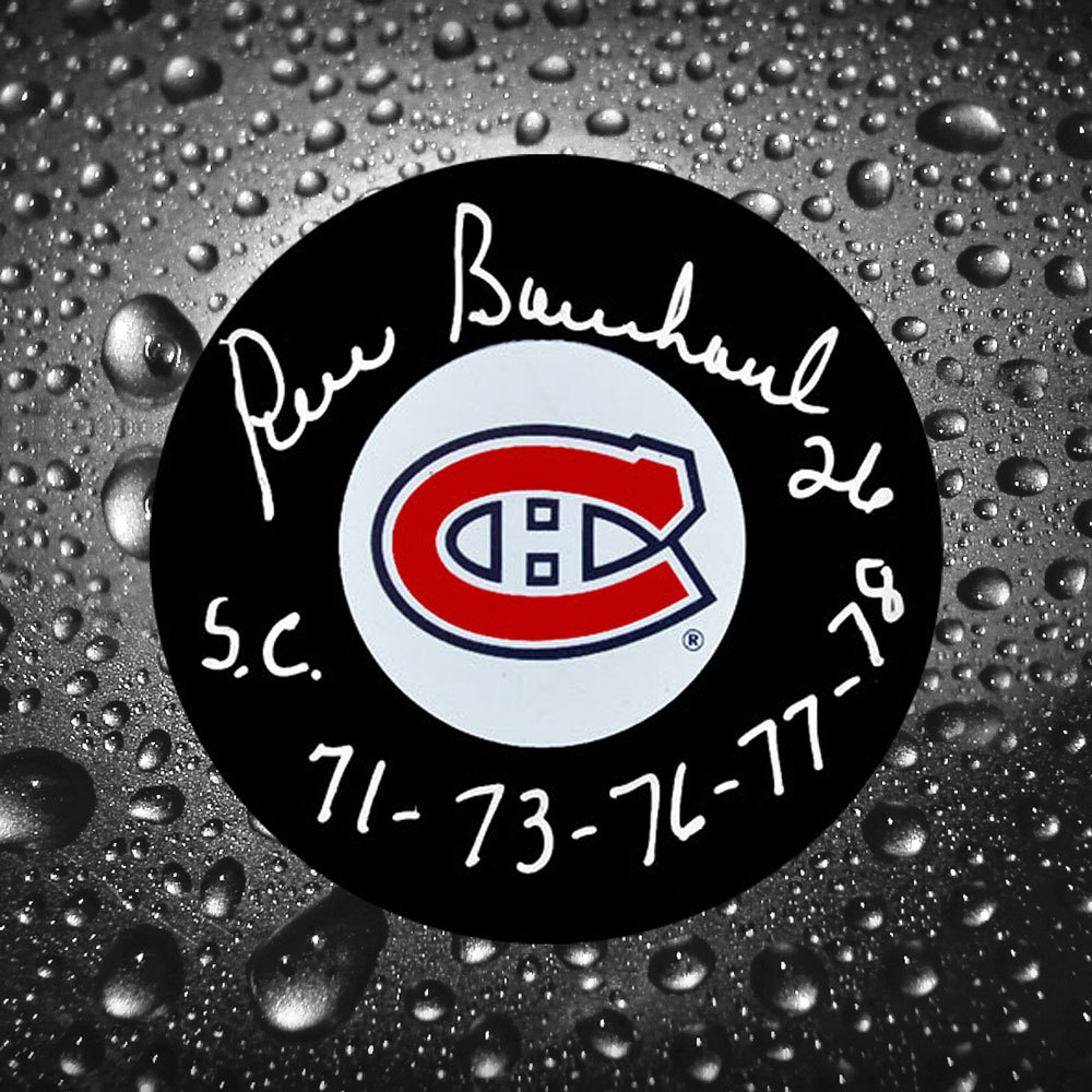 Pierre Bouchard Montreal Canadiens Autographed Puck with Cups ...