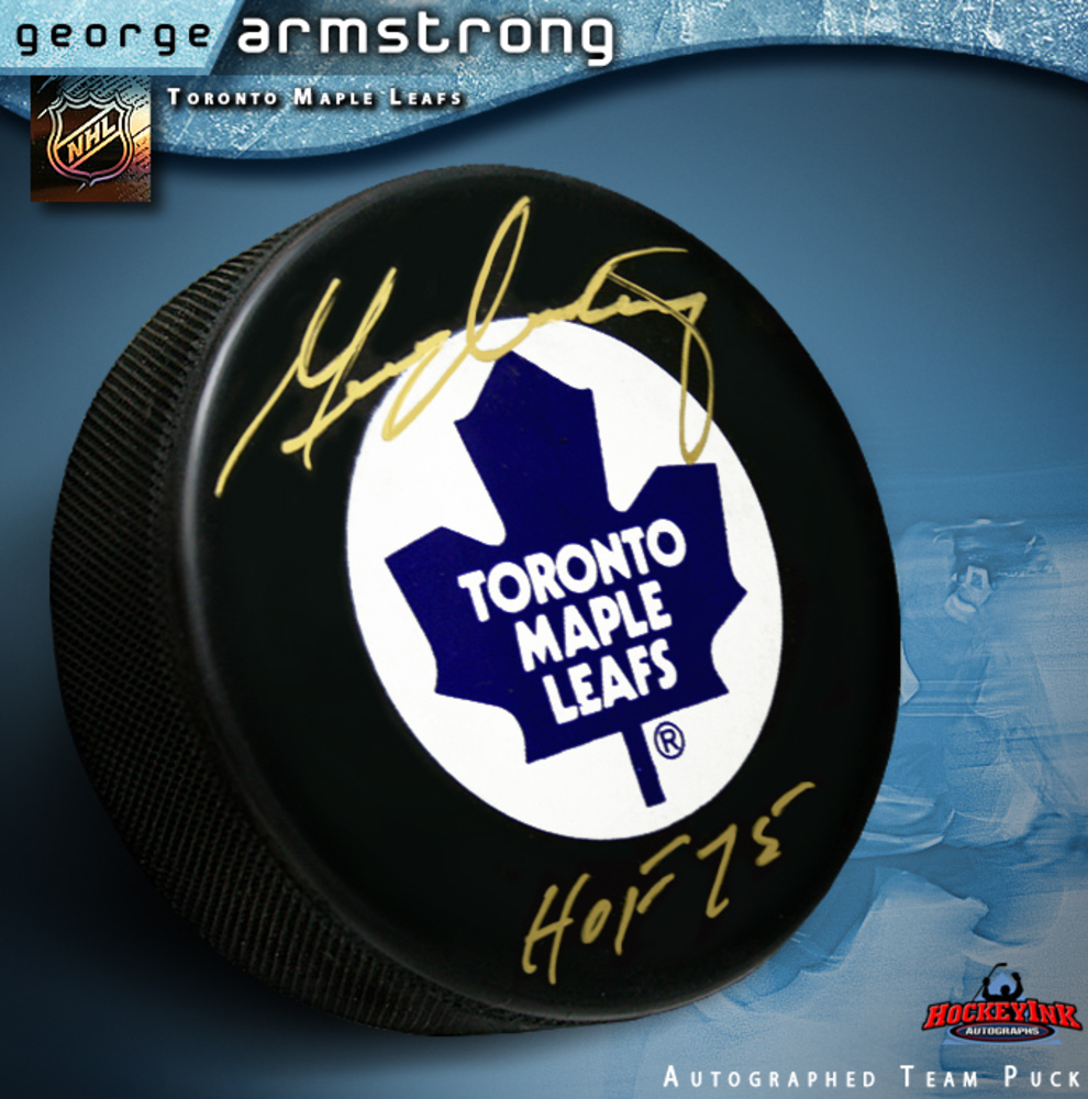 GEORGE ARMSTRONG Signed Toronto Maple Leafs Puck - NHL Auctions