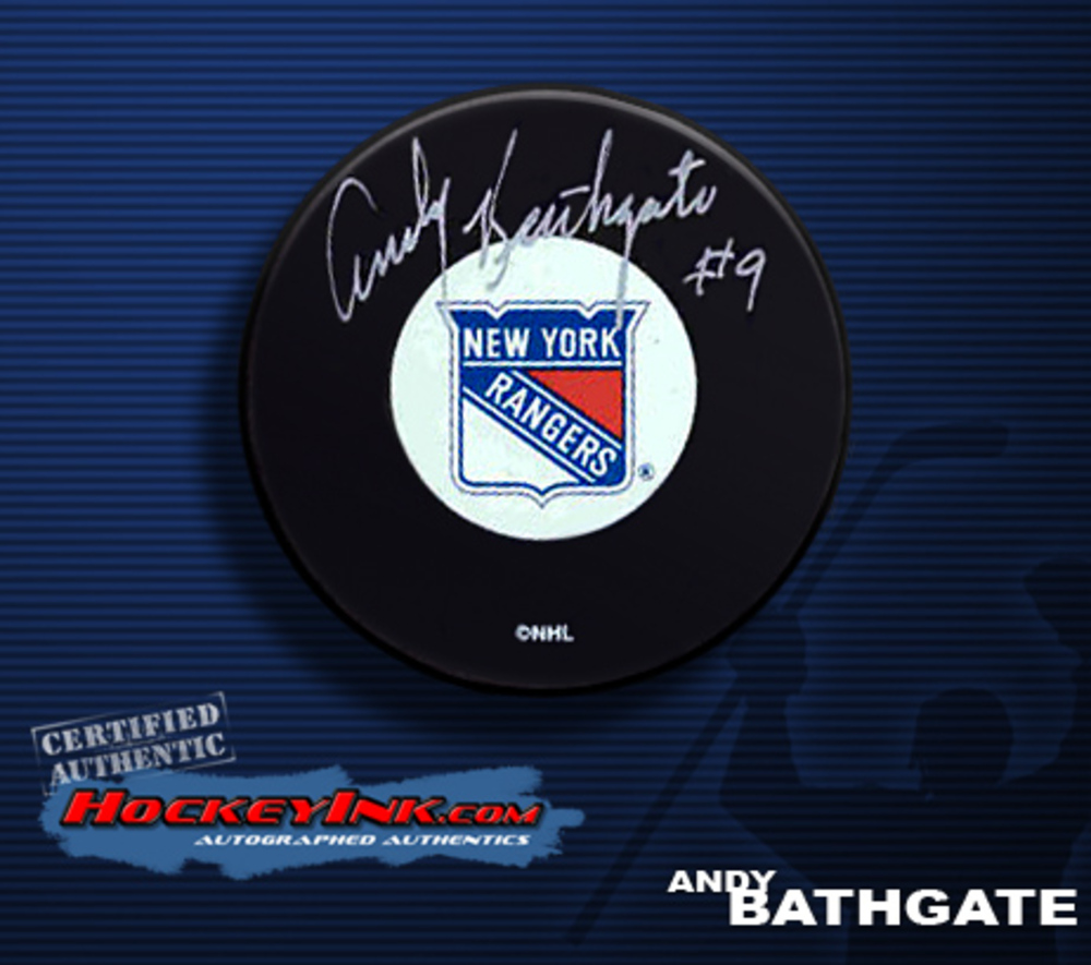 ANDY BATHGATE Signed New York Rangers Puck - NHL Auctions