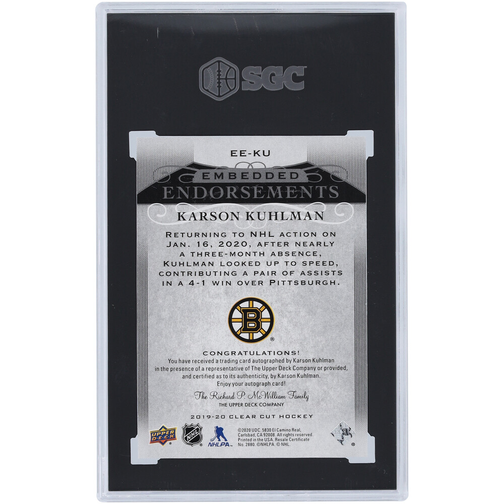 Karson Kuhlman Boston Bruins Autographed 2019-20 Upper Deck Clear Cut ...