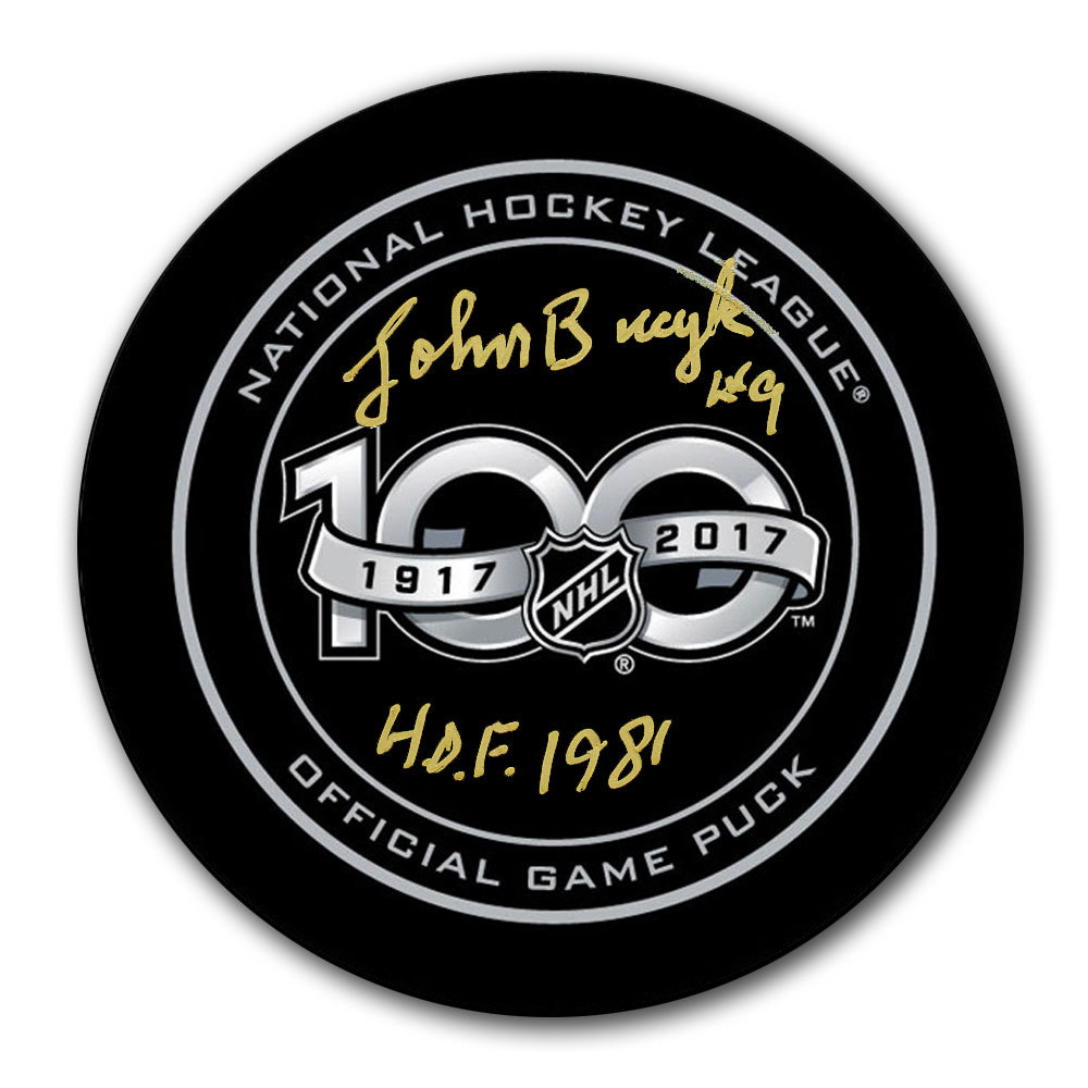 Johnny Bucyk 100th Year NHL Autographed Official Game Puck - NHL Auctions