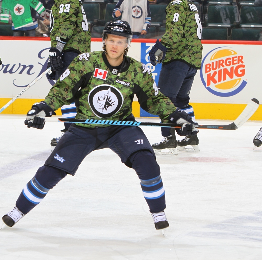 Toby Enstrom - Warm up Worn Canadian Forces Night Jersey - Winnipeg ...