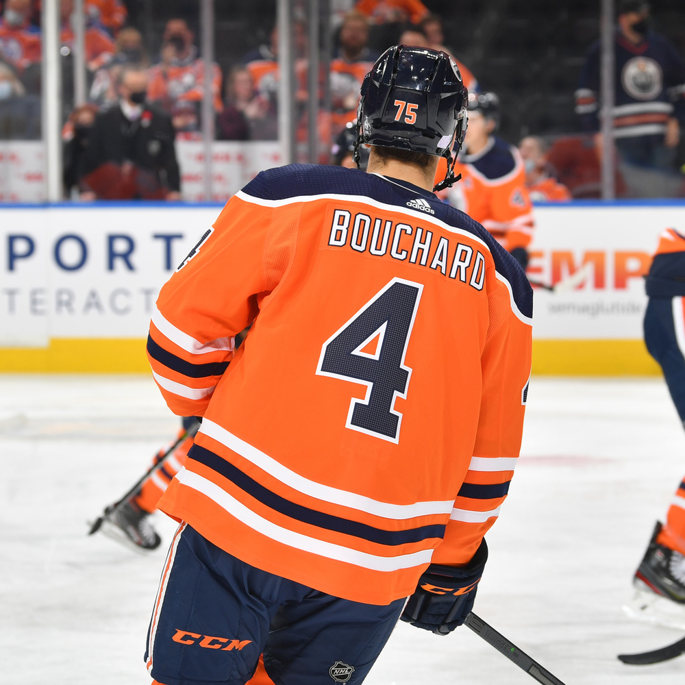 Evan Bouchard - Autographed Kevin Lowe Jersey Retirement Night Edmonton ...