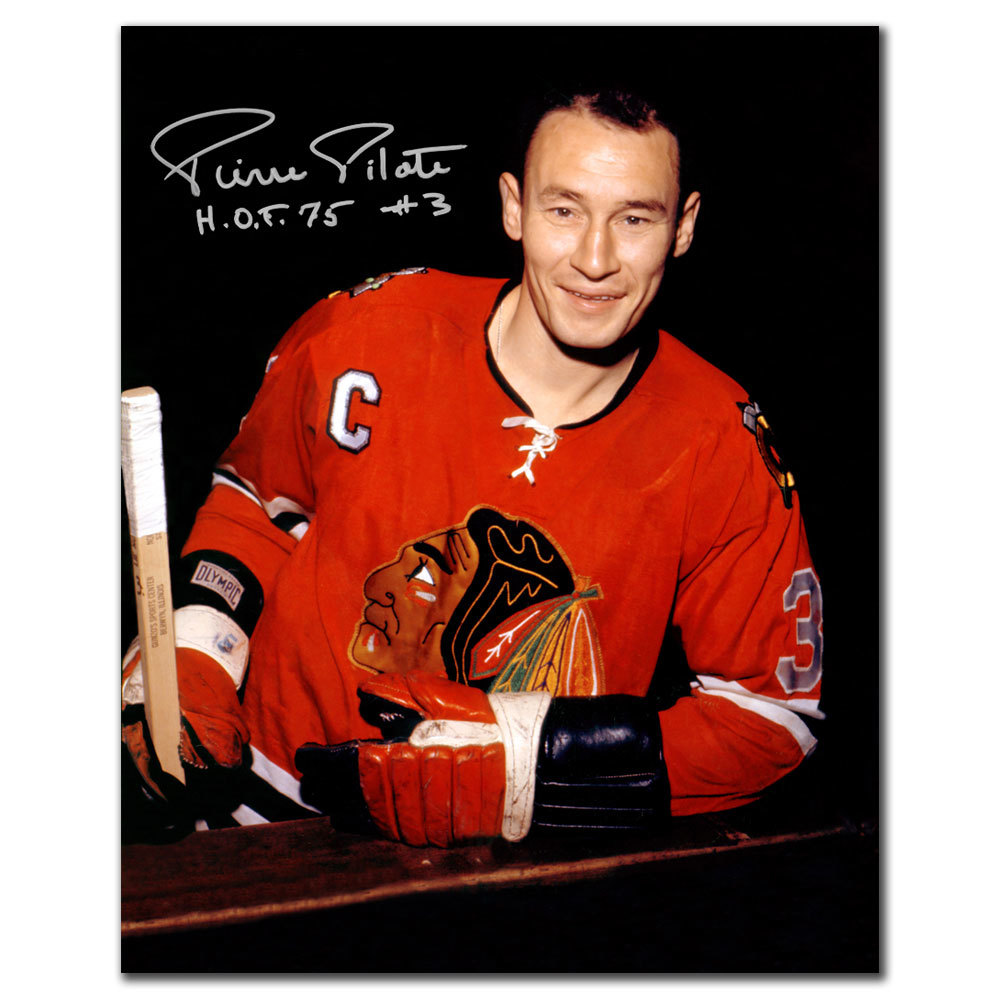 Pierre Pilote Chicago Blackhawks OVER THE BOARDS HOF Autographed 16x20 ...