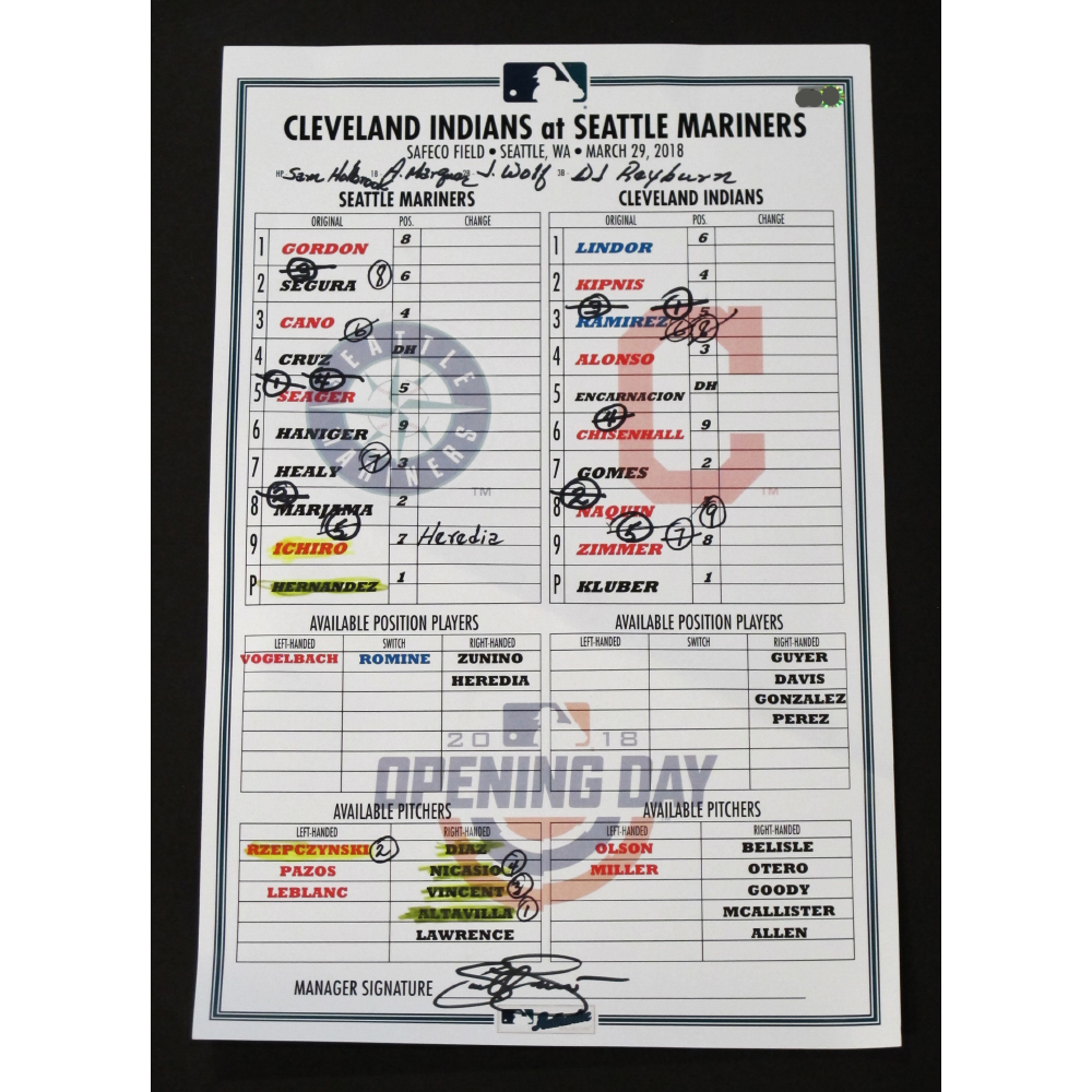 Opening Day Game Used Lineup Card - Mariners vs. Indians 3/29/2018 ...