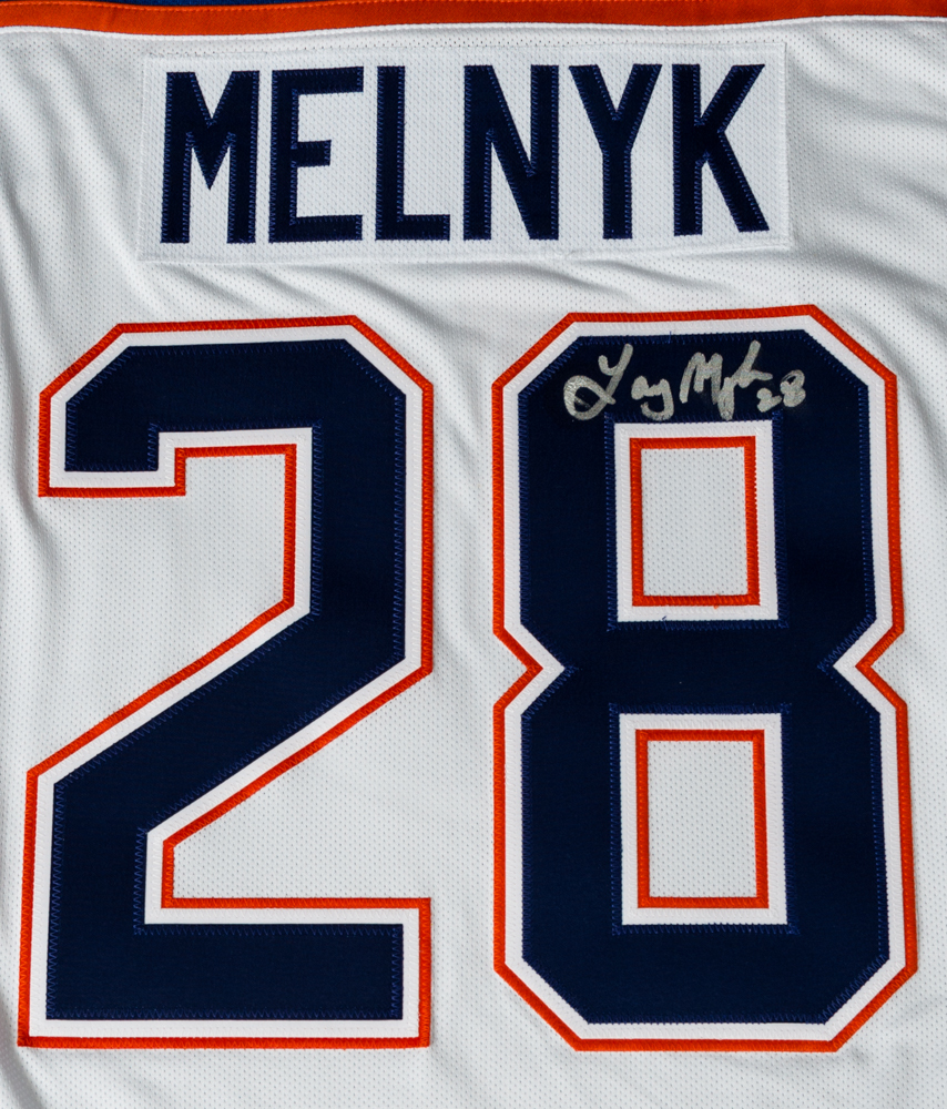 Larry Melnyk #28 - Autographed 1984-85 Edmonton Oilers NHL Centennial ...