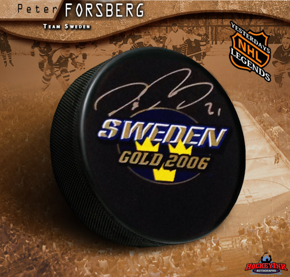 PETER FORSBERG Signed Team Sweden Gold 2006 Puck - NHL Auctions