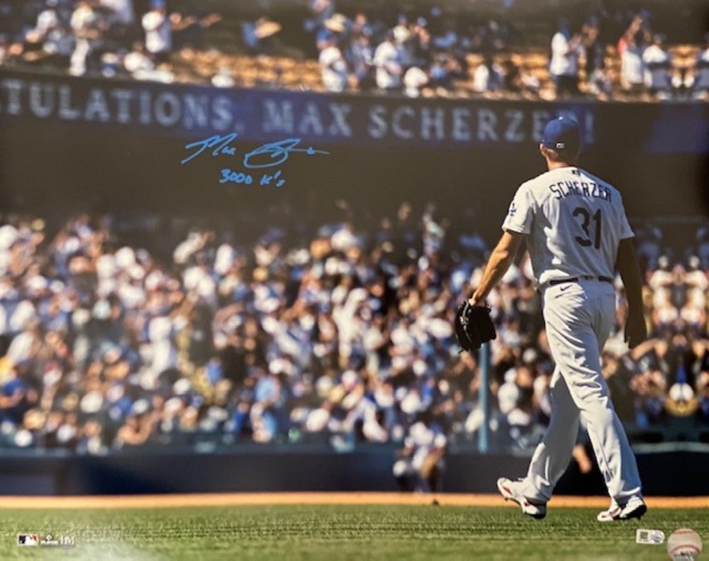 Max Scherzer Autographed "3,000 K's" Dodgers 16x20 | MLB Auctions