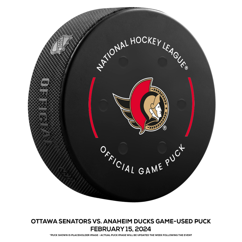 Ottawa Senators Game-Used Puck vs. Anaheim Ducks on February 15, 2024 ...