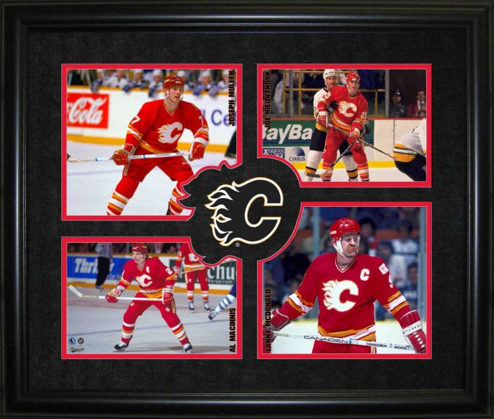 Calgary Flames Unsigned 4-Player Logo Frame HHOF - NHL Auctions
