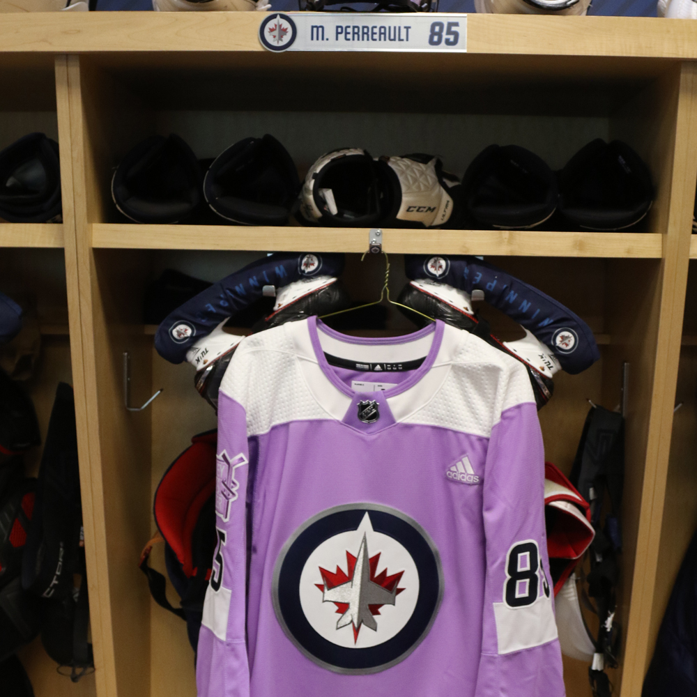 MATHIEU PERREAULT Autographed Warm Up Worn Hockey Fights Cancer Jersey ...