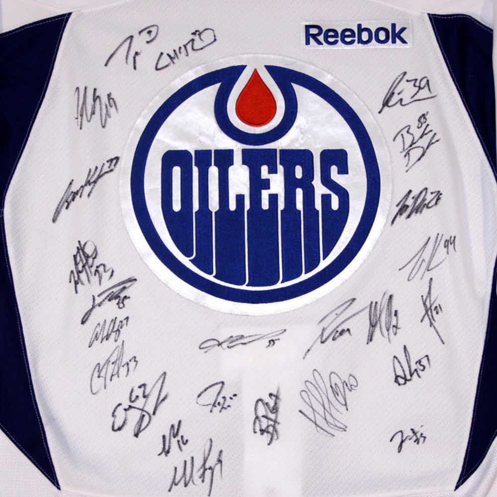 2015-16 Edmonton Oilers Team Signed White Oilers RBK Practice Jersey ...